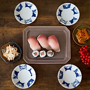 LOVE LOVE JAPAN Japanese Cat Design Ceramic Small Plates - Set of 4 - Great for Sushi, Dips, & Desserts, Cat Quintet