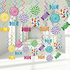 48pcs Candyland Birthday Party Swirls Decorations Merry Christmas Colorful Candy Land Hanging Streamers Wall Ceiling Hanging Spirals Lollipop Candy Party Decors Supplies for Baby Shower