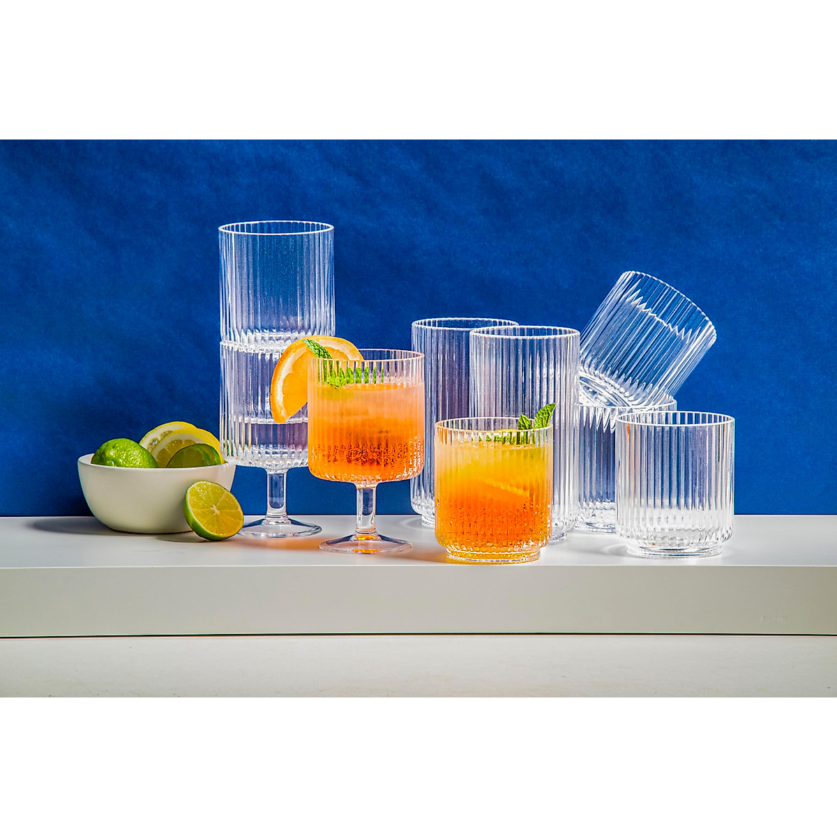 TarHong Mesa Premium Plastic Drinkware Tumbler/Double Old Fashioned, 15 Ounce, Clear, (Set of 6)