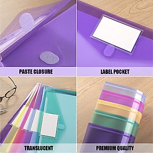 Sooez 10 Pack Plastic Envelopes Poly Envelopes, Clear Document Folders Plastic File Folders US Letter A4 Size File Envelopes with Label Pocket, Assorted Color