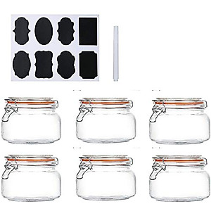 Encheng 16 oz Glass Jars With Airtight Lids And Leak Proof Rubber Gasket,Wide Mouth Mason Jars With Hinged Lids For Kitchen,Glass Storage Containers 6 Pack