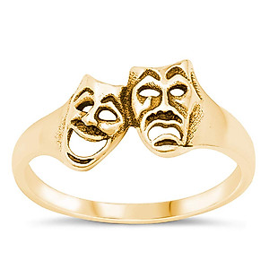 CloseoutWarehouse Gold-Tone Sterling Silver Comedy Tragedy Face Ring Size 4