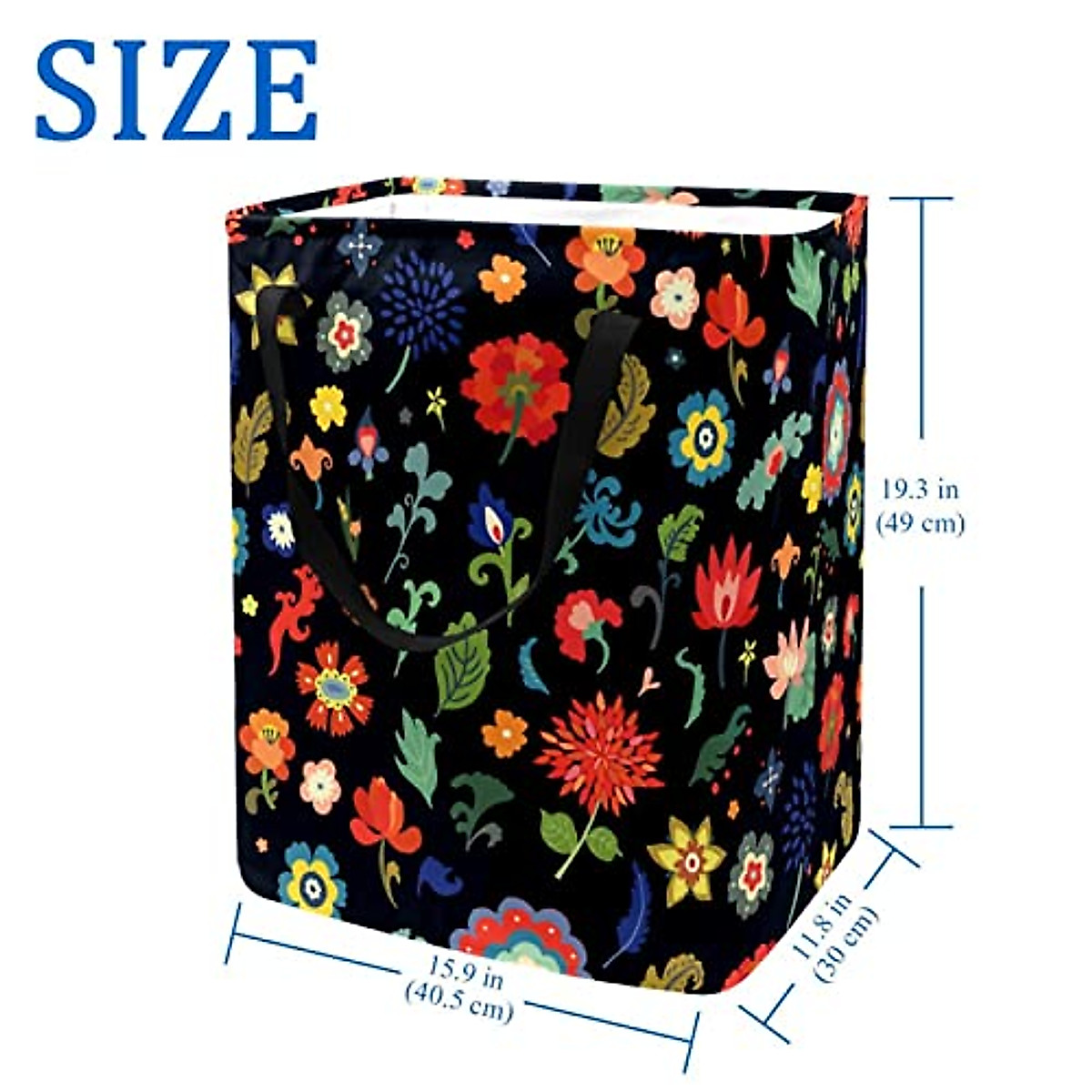 Flowers and Leaves Print Collapsible Laundry Hamper, 60L Waterproof Laundry Baskets Washing Bin Clothes Toys Storage for Dorm Bathroom Bedroom