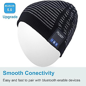Rotibox Wireless Bluetooth Beanie Hat Ear Covers Headphone Headset Music Cap for Women Men with Speaker Mic Hands Free Outdoor Sports,Compatible with iPhone,Samsung，Android - Black