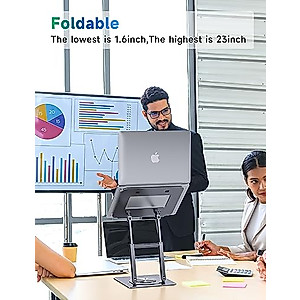 MCHOSE Laptop Stand for Desk, 360°Swivel Base Standing Desk Converter, Adjustable Height from 2" to 23" Tall, Standing or Sitting Desk Riser Compatible with All Laptops 10-16",Silver