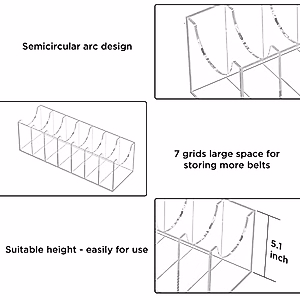 Kweetle Belt Organizer 7 Compartments, Clear Belt Holder Display Case Acrylic Belt Organizer for Closet, Tie