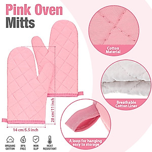 Oven Mitts and Pot Holders 7 Sets, Heat Resistant Kitchen Gloves Pads Potholders for Christmas Women Gifts Cotton Pot Holders Farmhouse Kitchen Accessories Gift for Cooking Baking(Pink White, Cotton)