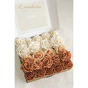 Lookein Artificial Flowers Box Set 5 Style Flowers for DIY Wedding Decoration Bouquet Table Centerpieces Aisle Arch Flower Decoration Bridal Shower Party Home Decor, Charming Terracotta