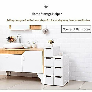 Nightstand Bedside Table Drawer Cabinet Dresser Storage Drawer Units Narrow Rolling Storage Cabinet Plastic 4-Drawer Stylish Modern White Design Design for Space Saving Storage Tower Dresser