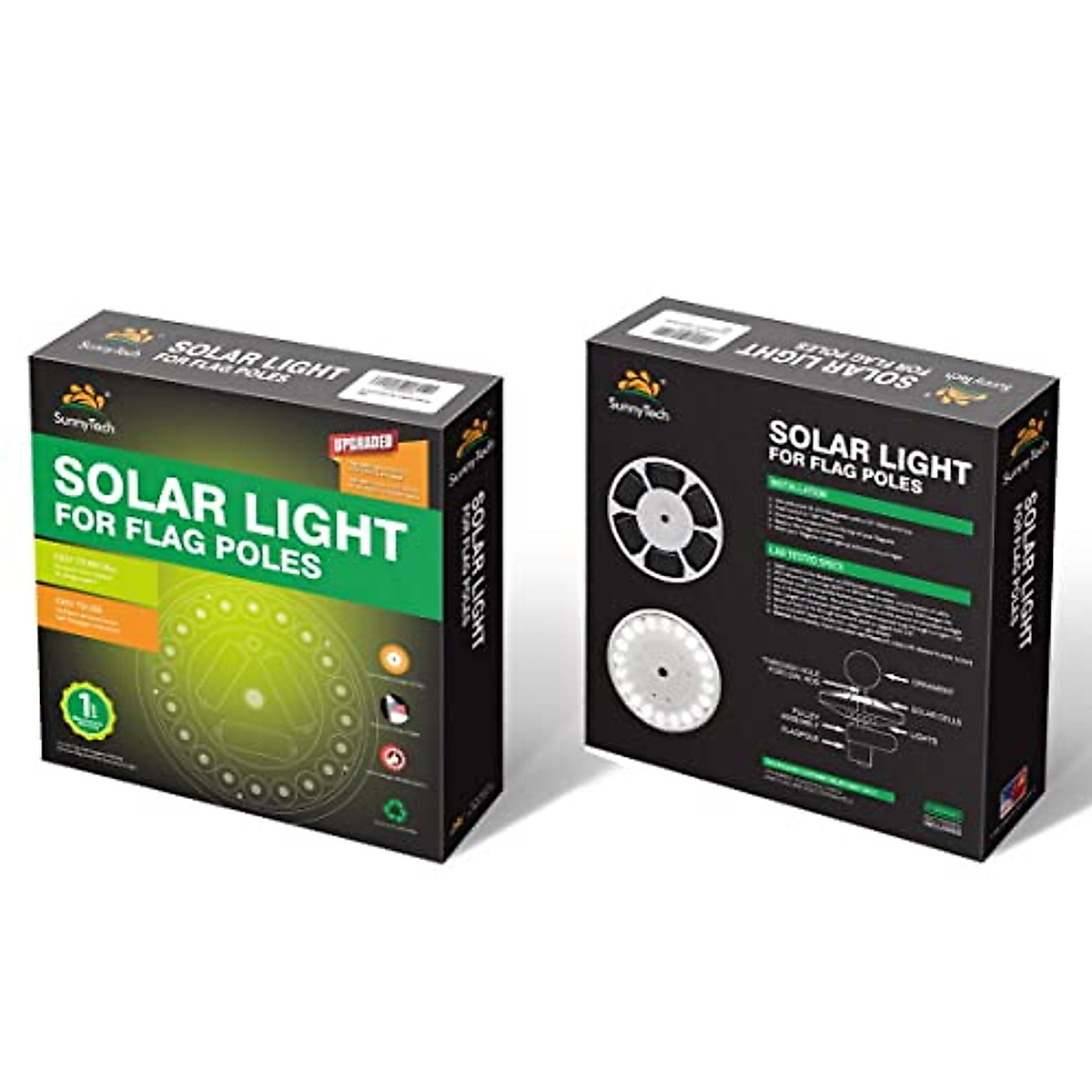 Sunnytech 2023 3rd Generation Black - Solar Power Flag Pole Flagpole Light Guarantee - Biggest Size - Best Solar Flag Light in The World