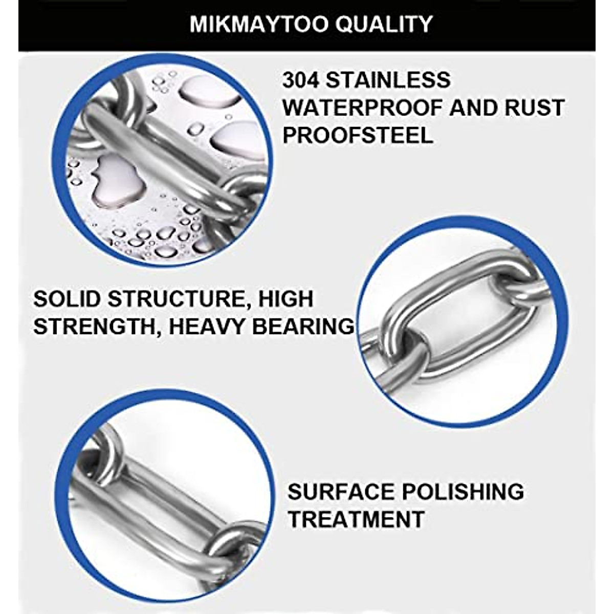 MIKMAYTOO Heavy Duty Stainless Steel Chain 550LB Capacity for Punching Bags Hanging Chair Hammocks Swing Trapeze Yoga (68, 4MM-2 PCS)