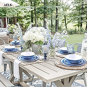 AELS Melamine Dinnerware Set of 18 Pcs Dinner Dishes Set for Indoor and Outdoor Use, Dishwasher Safe, Lightweight Unbreakable, BPA Free (Navy, Service for 6 (18pcs))