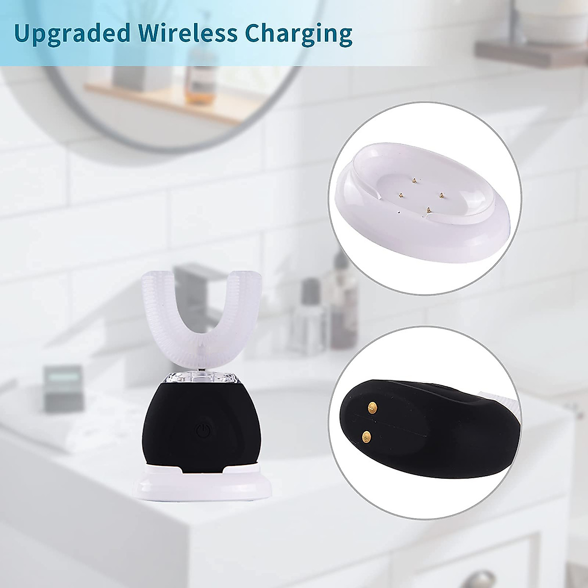 Xiarden Automatic Toothbrush, U-Shaped Ultrasonic Toothbrush 360° Auto Toothbrush with Whitening Blue Light Whole Mouth Toothbrush IPX7 Waterproof for Adults