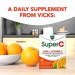 Vicks Super C Energize and Replenish* Daytime Daily Supplement with Vitamin C, B Vitamins Plus a Blend of Herbal Extracts, Coated to be Easy to Swallow, from The Makers of Vicks, 28ct