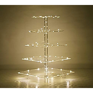 Jusalpha 5 Tier Square Cupcake Stand - Premium Cupcake Holder - Acrylic Cupcake Tower - Ideal for Weddings Birthday Parties, Candy Bar Decor 5SF-S (LED Light Option: Battery)…