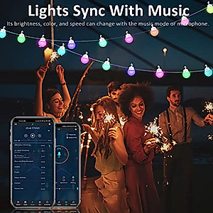 GAEFURY Smart Outdoor String Lights, 48FT RGB Patio String Lights with Bluetooth App & Remote Control, Color Changing Outdoor String Lights IP65 Waterproof for Patio, Balcony, Garden, Party