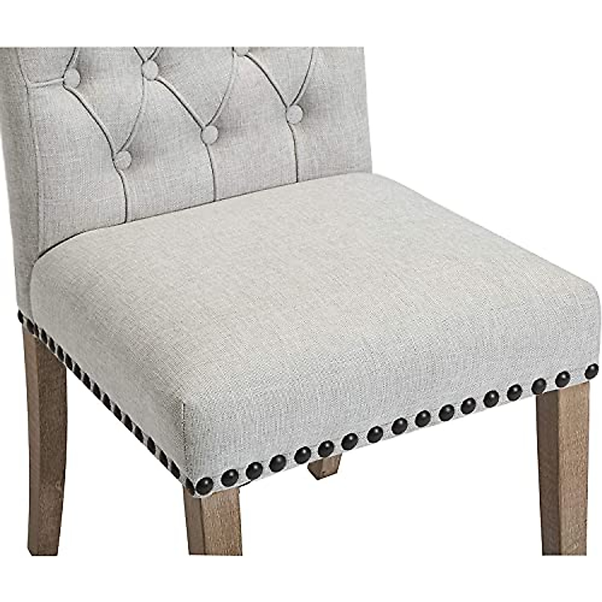 BTEXPERT BB5107GR-2 High Back Tufted Parsons Upholstered Dining Room Chairs Side Solid Wood-Accent Nail Trim, Gray Linen Fabric - Set of 2