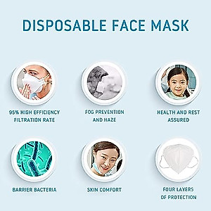 YUAKOU KN95 Face Masks, 50pcs Disposable Masks, Breathable Comfortable Individually Wrapped 5-Ply KN95 Mask White