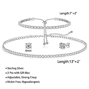 HAXIYA Tennis Necklace Set for Women Crystal Bracelet Diamond Earrings Wedding Jewelry for Bride Sterling Silver Jewelry Sets Pack of 3