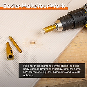 THINKWORK Diamond Drill Bits, Dry/Wet Brazing Hollow Drill Hole Saw Kit, 12 PCS Tile Opener (1/4"-2”) with Double Suction Cups Hole Saw Guide Jig, Suitable for Glass, Ceramic, Tile, Marble, Porcelain