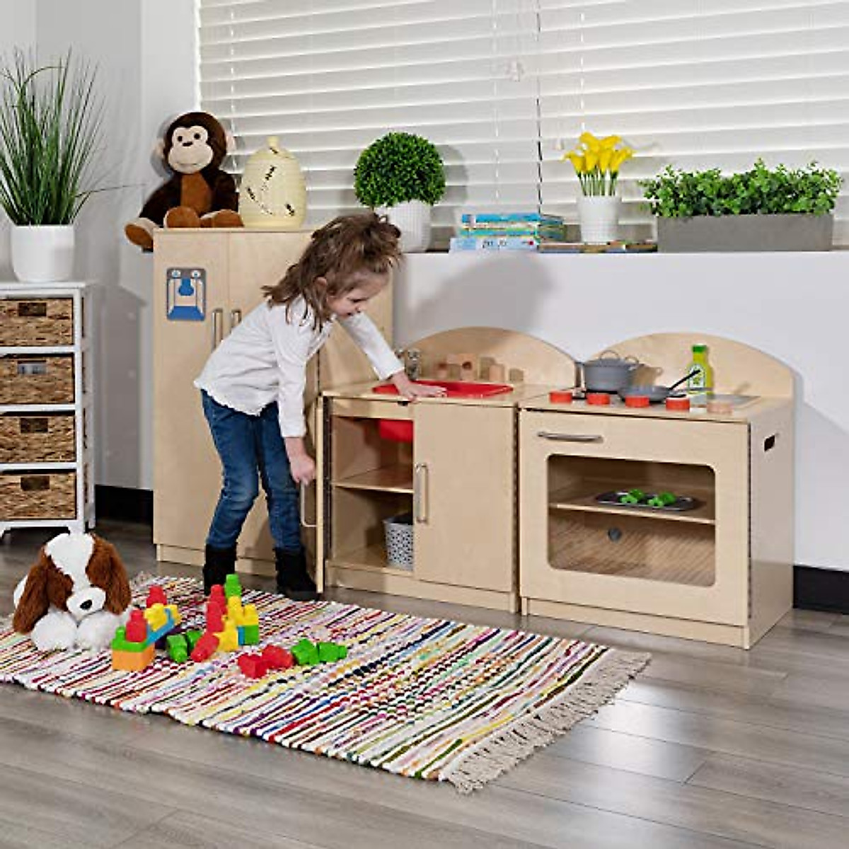 Flash Furniture Children's Wooden Toy Kitchen Set with Pretend Stove, Sink, and Refrigerator, 3-Piece Interactive Kids Playset for Educational Play