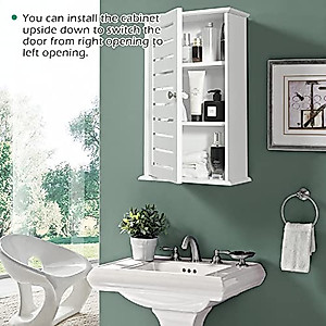 Giantex Bathroom Wall Cabinet, Over The Toilet Storage Medicine Cabinets with Louvered Door and 2 Adjustable Shelves, Wall Mounted Organizer for Living Room, Kitchen and Entryway Wall Cabinet(White)