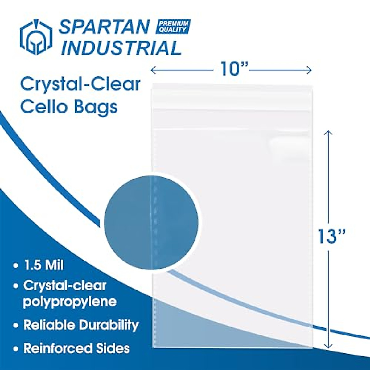 Spartan Industrial - 10" X 13" (100 Count) Crystal Clear Resealable Cello Poly Bags for Packaging, Clothing & T Shirts - Self Seal & Reinforced