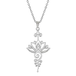 Unalome womens Pendant Necklace Hippie Necklace.Unalome Necklace with Lotus Flower-Yoga Jewelry, Silver