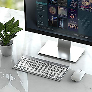 Small Wireless Keyboard Mouse Combo, seenda Ultra Thin Compact Rechargeable Wireless Keyboard with Silent Mouse Low Profile Keys for Windows 7/8/10/11/11 Pro Laptop Computer, Silver White