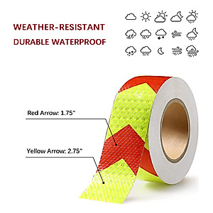 JCXJ 2in x 50 FT Reflective Tape of Red & Yellow Arrow Caution Waterproof High Visibility,Hazard Caution Warning Adhesive Tape Outdoor for Floor Marking, Trailers, Trucks, Cars，Boats