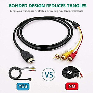 BERLAT HDMI to RCA Cable, 1080P 5ft HDMI Male to 3-RCA Video Audio AV Cable Connector Adapter One-Way Transmitter for TV HDTV DVD