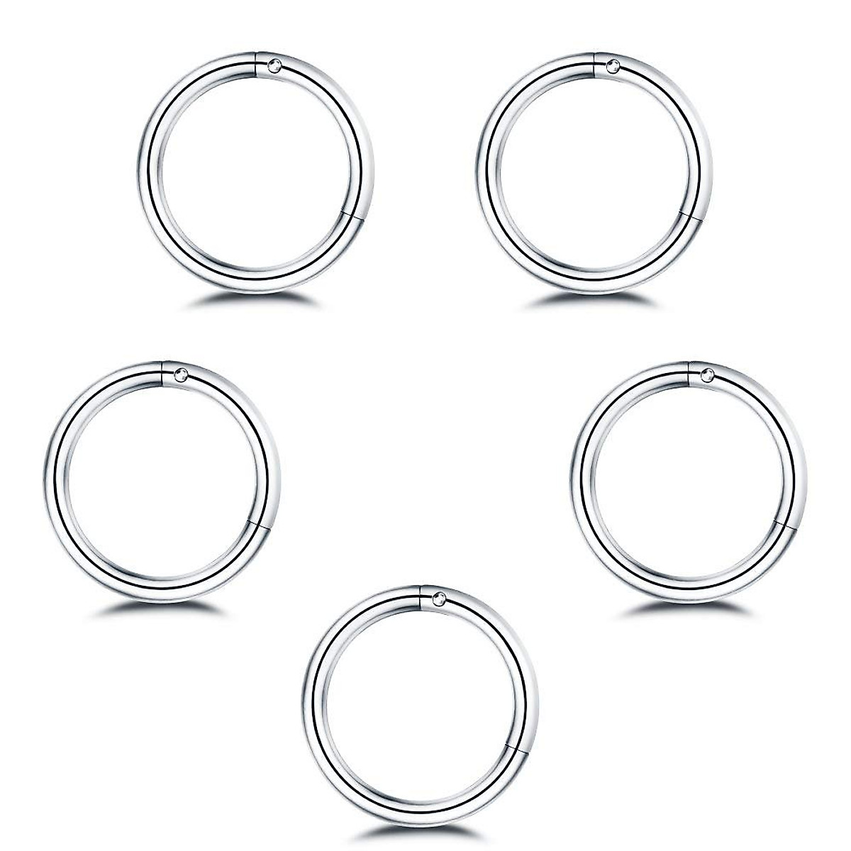 5Pcs Stainless Steel 16G Sleeper Earrings for Women Men Boys Septum Hinged Clicker Nose Lip Ring Helix Daith Cartilage Tragus Piercings Hypoallergenic Sensitive Ears Jewelry (8mm in silver-16G)