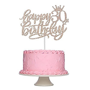 Ulfanit 30th Birthday Tiara and Sash for Women 30th Birthday Party, Rose Gold Glittered Rhinestone Crown, Dirty Thirty Sash & Happy 30 Birthday Cake Topper for Lady Birthday Party Decorations