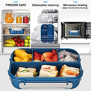 Ylebs Bento Box 1300ML Bento Lunch Boxes For Adults,4 Compartment Lunch Containers With Spoon & Fork,Microwave & Dishwasher & Freezer Safe,BPA Free (Blue)