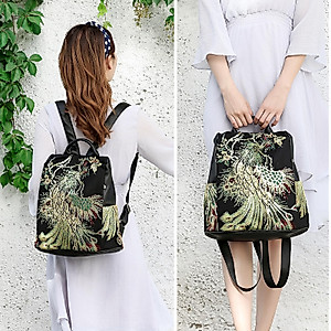 Embroidered Women Backpack Purse, Fashion Canvas Travel Anti-theft Rucksack School Shoulder Bag (Denim-Deep Blue)