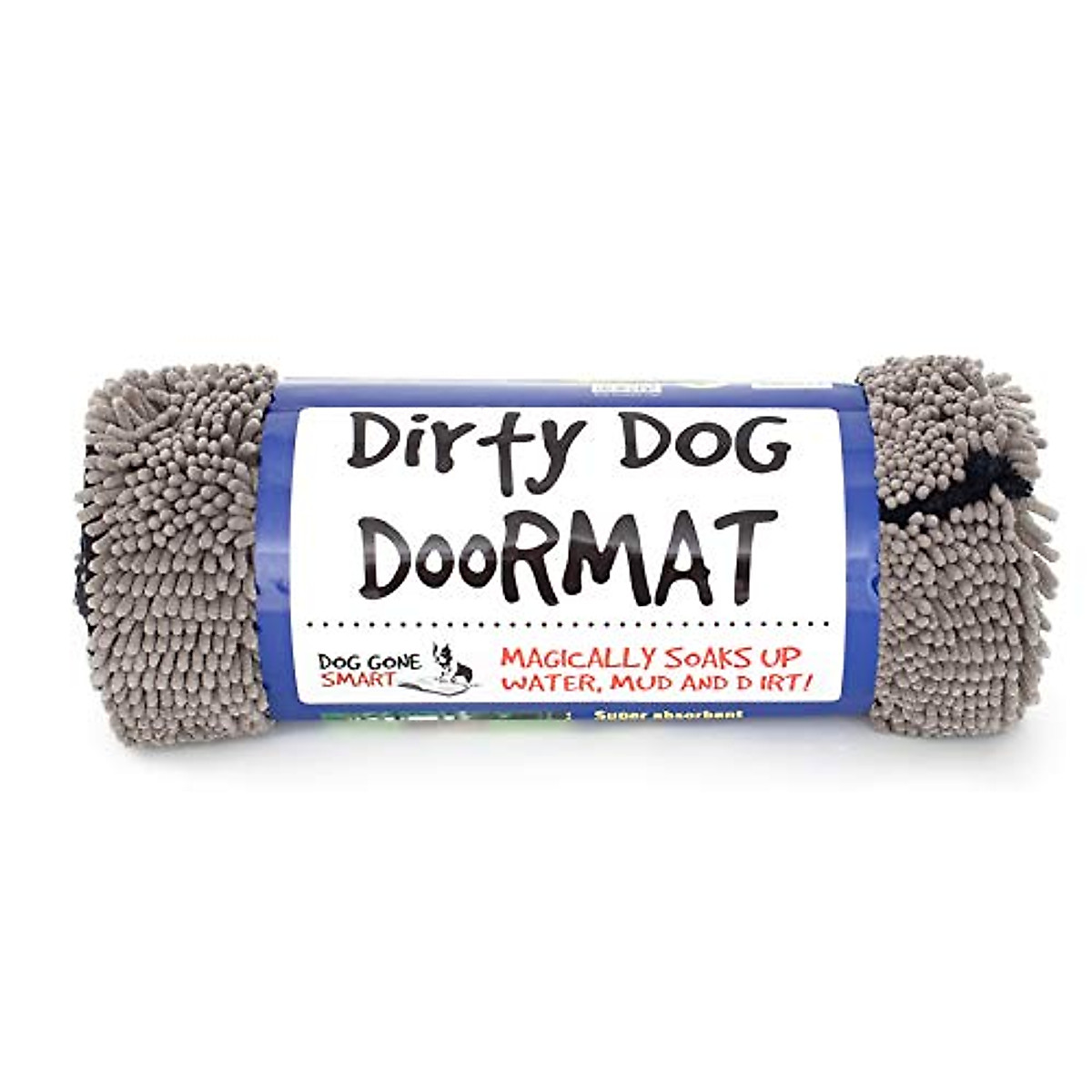 Dog Gone Smart Dirty Dog Microfiber Paw Doormat - Super Absorbent Dog Mat Keeps Paws & Floors Clean - Machine Washable Pet Door Rugs with Non-Slip Backing | Medium Grey