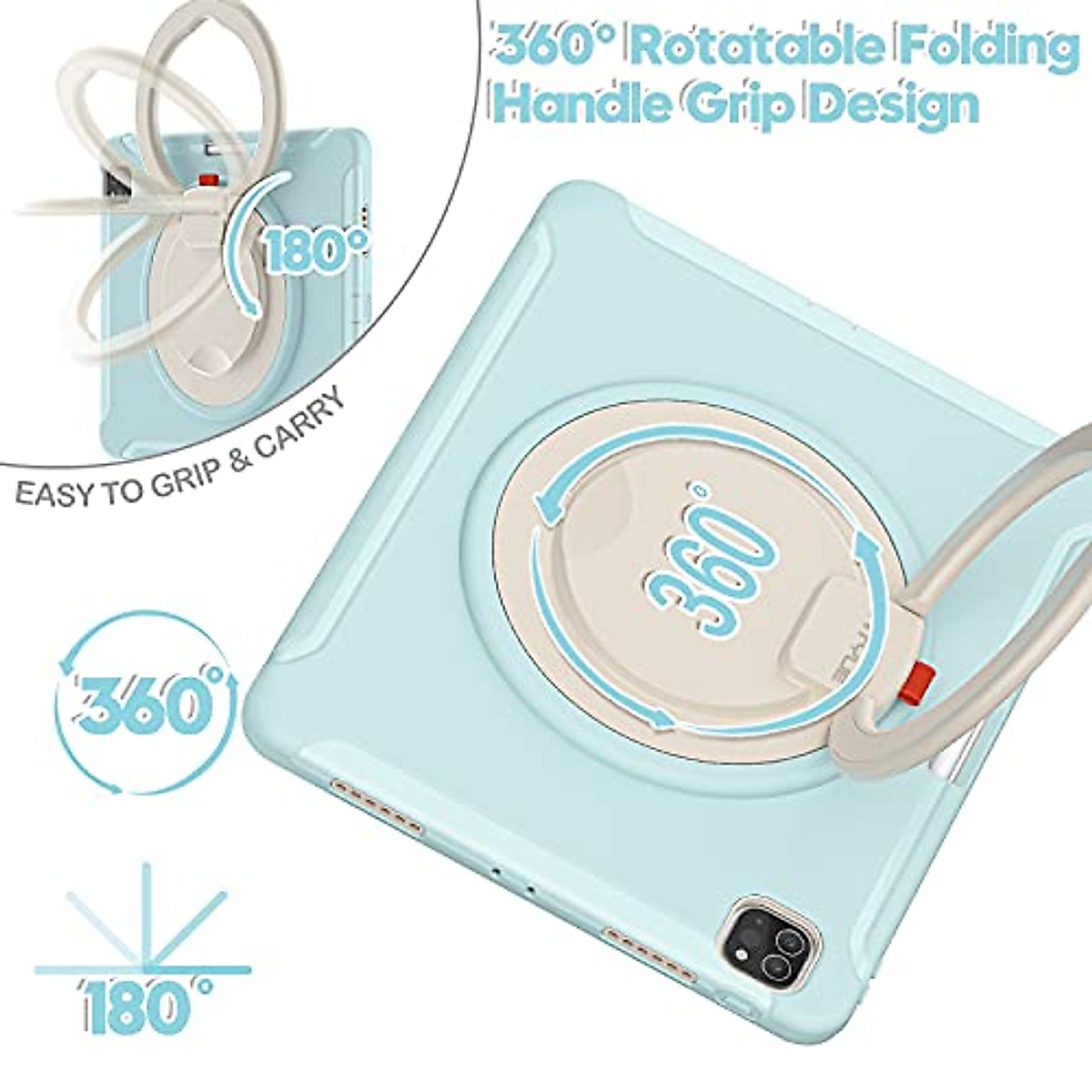 BATYUE iPad Pro 12.9 Case - Rugged Protective Case for iPad Pro 12.9-inch 6th/ 5th/ 4th/ 3rd Generation 2022/2021/ 2020/2018, iPad Pro 12.9 Cover with Pencil Holder/ 360° Swivel Stand - Frozen Blue