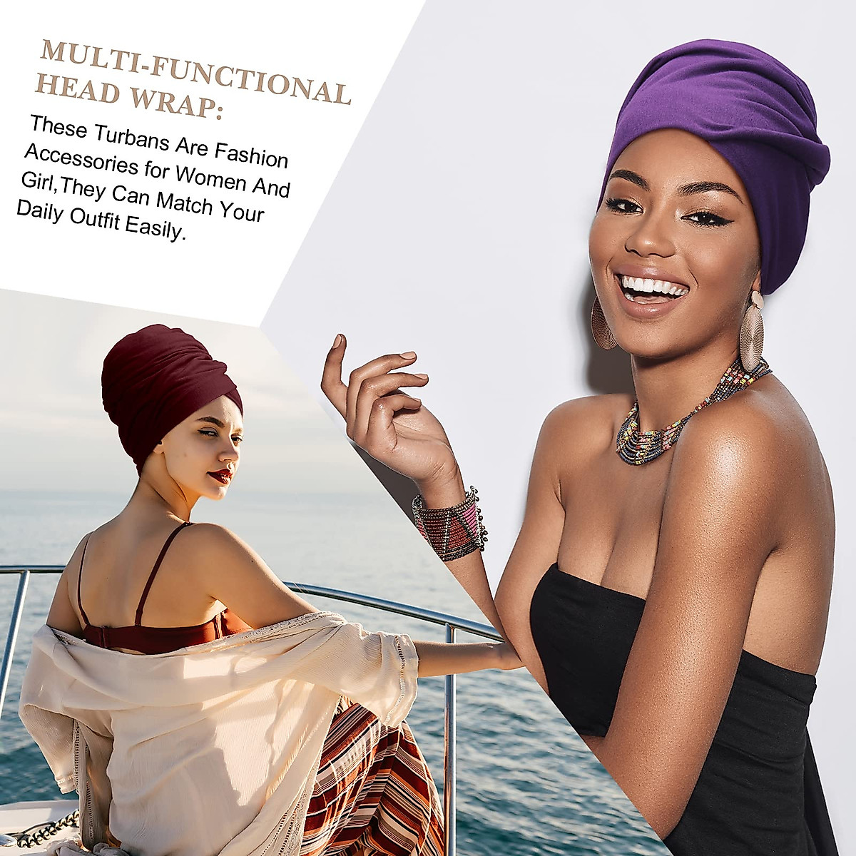 12 Pieces Stretch Jersey Turban Head Wrap Knit Headwraps for Woman Urban Long Hair Scarf Tie Solid Color Breathable Head Band