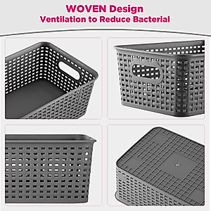 EOENVIVS Storage Bins with Lids 8 Packs Small Plastic Storage Basket Organizer Bins Pantry Organization and Storage Container for Organizing Shelves Desktop Closet Playroom Classroom Office, Grey