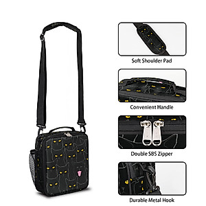 Cute Black Cat Kids Lunch Bag for Boy Girl Kitten Insulated Lunch Box Cooler Lunch Tote Bag Thermal Bag with Adjustable Shoulder Strap for School Work Picnic