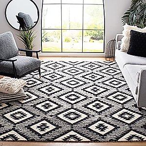 SAFAVIEH Aspen Collection 8' x 10' Charcoal / Black APN813Z Handmade Moroccan Boho Tribal Wool Area Rug