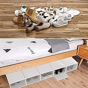 Micozy 12Pcs Foldable Shoe Box Storage Plastic Transparent Case Stackable Organizer 12.99x9.45x5.12 inch