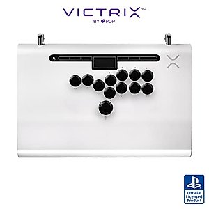 Victrix Pro FS-12 Esports Playstation Fight Stick All Button Arcade Controller for Playstation 5 / PS5, PS4, PC, Tournament Grade 12-Button Sanwa Denshi, Durable Aluminum, Detachable Joystick, Lockable Control Bar for Fighting Games (White)