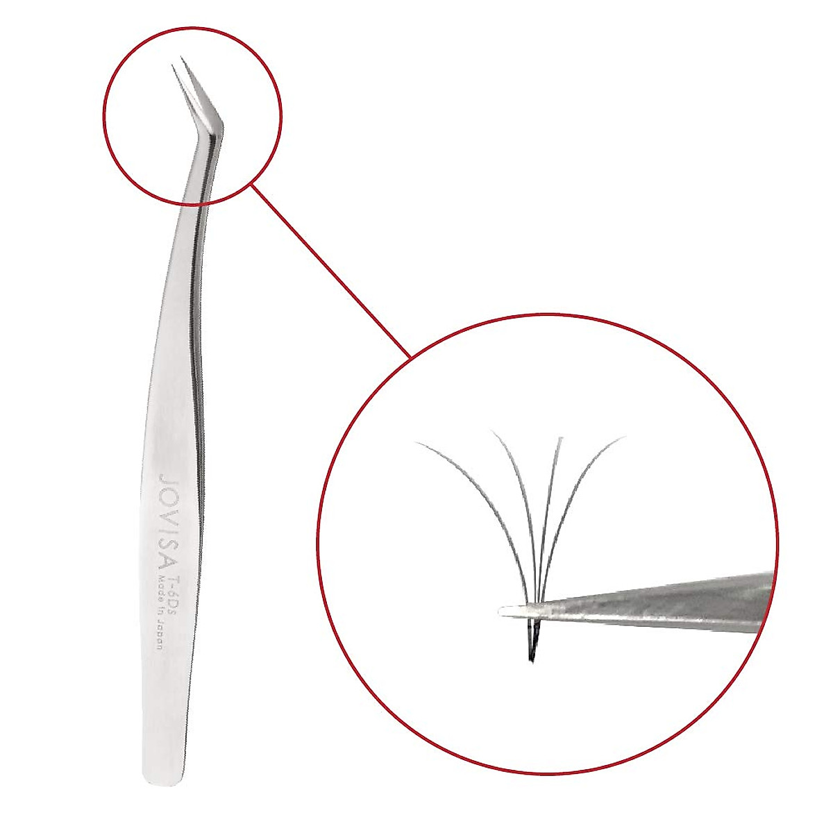 JOVISA T-6Ds Tweezer Made In Japan Eyelash Extension Tweezers for Mega Volume And 3D 6D Mink Eyelash, SUS 304 Stainless Steel Straight Angled Tip False Eyelash Extension Supplies