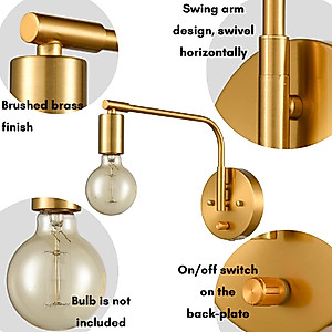 DANSEER Edison Brass Wall Sconces Set of Two Sconce Plug in with Switch Swing arm