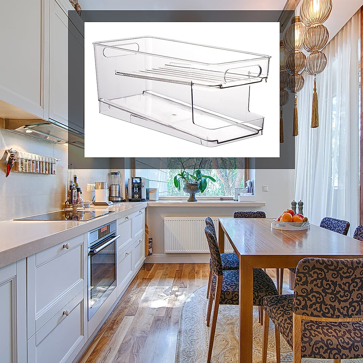 Double layer Soda Can Organizer for Refrigerator,Transparent Dispenser Beverage Holder for Fridge Freezer Kitchen Countertop Cabinets,2-Tiers Automatic Rolling Plastic Canned Food Pantry Storage Rack