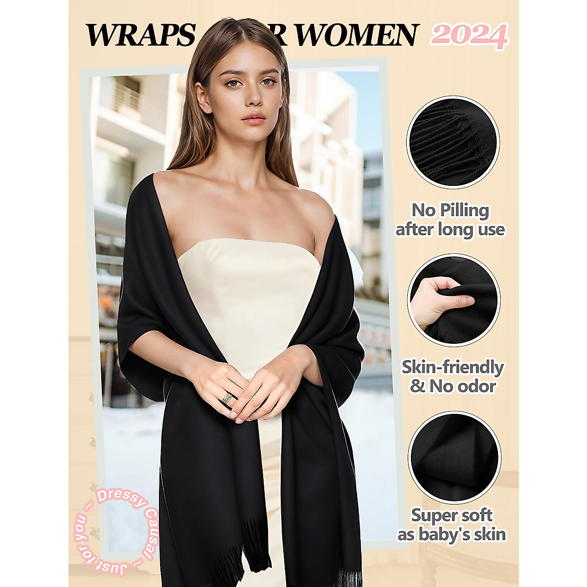 AURUZA Shawls and Wraps for Evening Dresses, Pashmina Shawls Wraps for Wedding Party, Softable Shawl Wraps Scarf for Women, Large Winter Scarves for Gift Travel Office Skiing Causal Life Blue