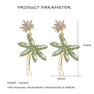 Fashion Trendy Palm Tree Earrings for Women,Bling Unique CZ Tropical Earrings Plant Leaf Drop Dangle Earrings,Funky Novelty Vacation Summer Boho Hawaiian Holiday Cute Jewelry(white green)