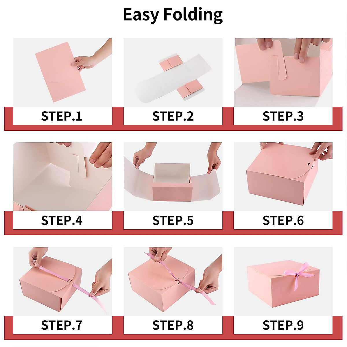 WLUSEAXI 12pack Gift Boxes with Lids,Pink Gift Boxes Bulk with Bow Ribbon,Bridesmaid Proposal Box for Presents Kraft Paper Gift Boxes for Wedding,Christmas,Halloween,Baby Shower