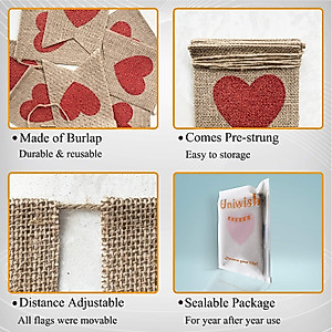 Uniwish Red Heart Banner Valentine’s Day Decorations Rustic Wedding Engagement Photo Props Love Garland Hearts Hanging Ornament Valentines Home Decor